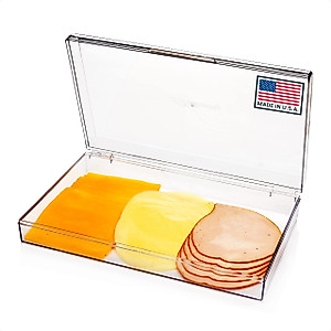Pikanty - Fridge and Freezer Deli Keeper with Hinged Lid. Great for Meat, Cheese, Bacon, Cold Cuts and more. Made in USA