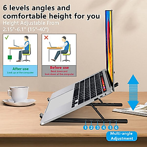 FOBELEC Laptop Stand, Adjustable Ergonomic Portable Aluminum Laptop Holder, Foldable Computer Stand 6 Angles Anti-Slip Laptop Riser Compatible with 4-17 inch Laptops