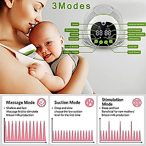 AOOTSMILE Breast Pump Electric: Breast Pump Hands Free Wearable Pumps for Breastfeeding Hands Free Breast Pump with Remote -Type-C-3 Modes and 9 Levels-2 Pack with 10 Milk Storage Bags (Green)