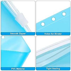 PATIKIL A5 Binder Pocket, 12 Pack PVC Zipper 6 Holes Binder Pouch Folders Document Waterproof Filing Storage Loose Leaf Bags for 6-Ring Notebook Binder, 6 Colors
