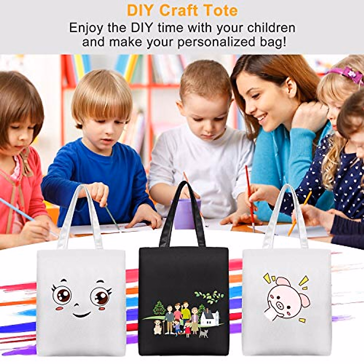 M-Aimee Canvas Craft Tote Bags - 10 Pack 13"x10" Fabric Blank Tote Bags, Natural Cotton for DIY Crafts, Gift Bag and Wedding, Birthday, Shopping, or Reusable Grocery Bag