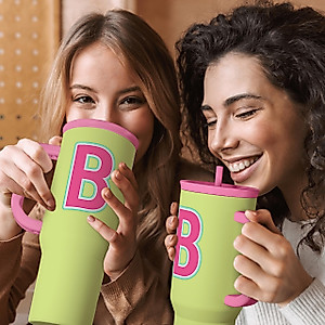 SANDJEST Monogrammed Tumbler with Handle 40oz, Letter B Tumblers Coffee Travel Cup with Straw, Personalized Monogram Initial Gifts for Women Girls, Customized Gifts for Christmas Birthday Mothers Day