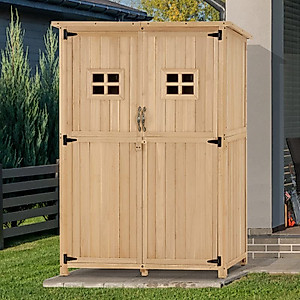 MCombo Large Outdoor Storage Shed with 2 Shelves, Oversize Garden Tool Shed with Latch, Outdoor Storage Cabinet with Floor for Patio and Yard (46.9" x 22.4" x 66") 1911 (Beige)