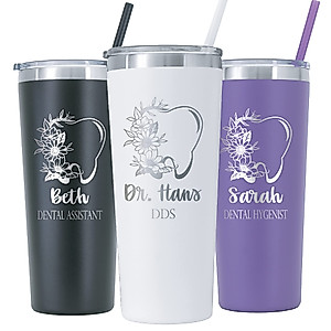 AVITO Personalized Dental Tumbler - 22 oz Tumbler with Lid and Straw - Stainless Steel - Laser Engraved - Vacuum Insulated - Dentist Gift - Dental Hygienist Gift - Dental Tumbler