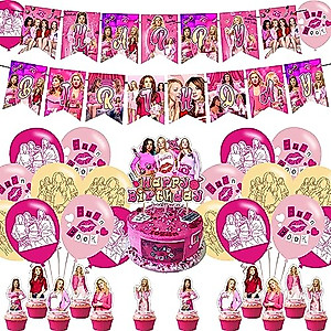 Mean Girls Theme Birthday Party Decorations, Mean Girls Party Supply Set for Kids with 1 Happy Birthday Banner, 12 Cupcake Toppers,18 Balloons for Mean Girls Party Decorations