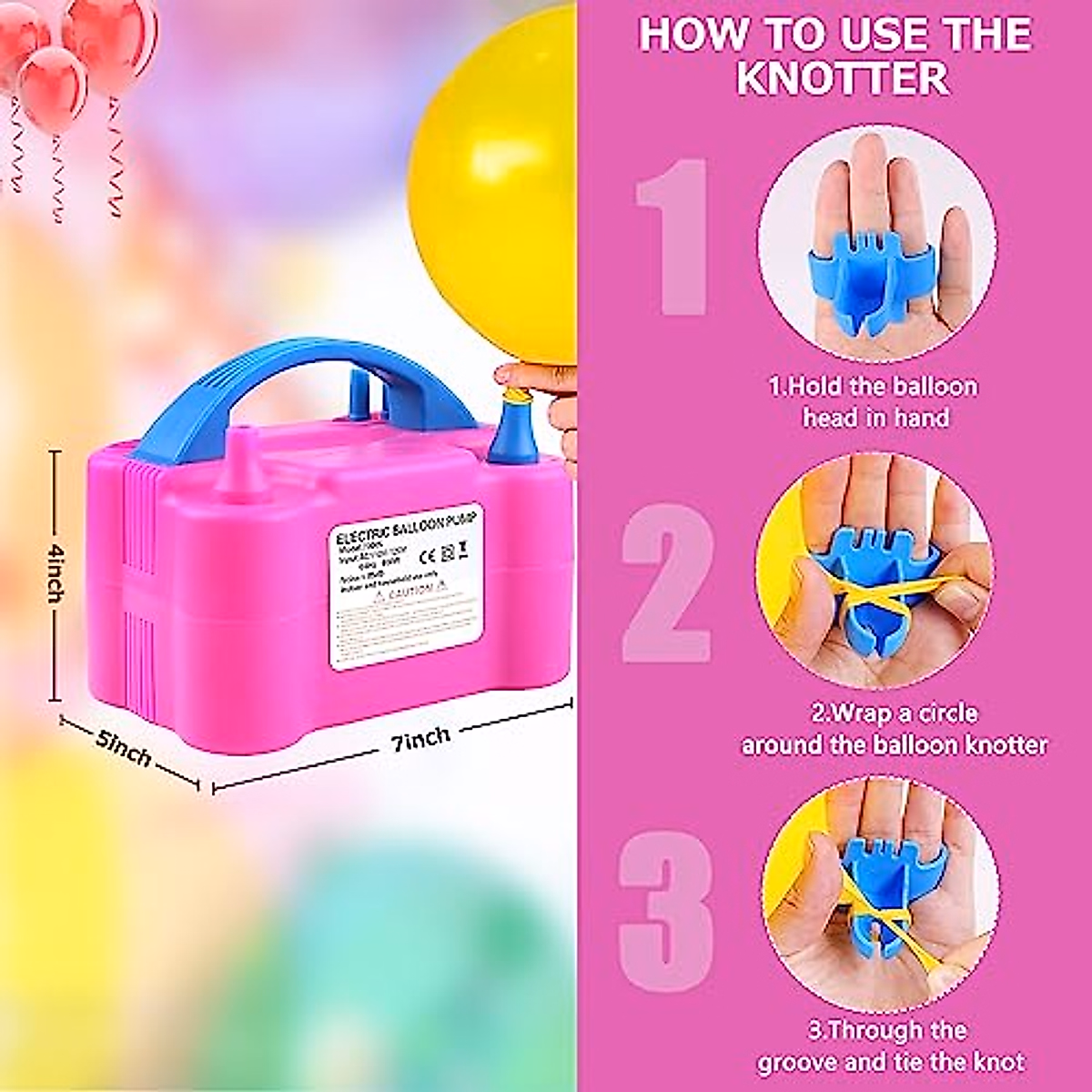 Balloon Pump Electric, 110V 600W Balloon Blower Inflator Dual Nozzle Air Pump Balloons Inflator for Decoration, Party, Sport,Gifts:2 Balloon Tying Tools
