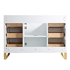 Fine Fixtures Opulence Collection 48 in. W x 20 in. D x 33 in. H Bathroom Vanity in White Matte with White Ceramic Sink - Satin Brass Hardware