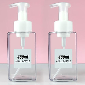 Foaming Soap Dispenser, Refillable Hand Soap Dispenser, Pump Bottle 450ml(16oz), Plastic for Liquid Soap, Shampoo, Body Wash, 2 Pcs (Clear+Clear)