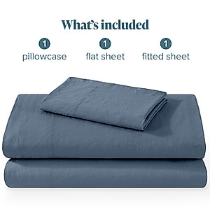Bare Home Ultra Soft Washed Microfiber 3 Piece Sheet Set, Linen-Like Look, Easy Care, Hypoallergenic, Deep Pocket up to 15”, 1 Fitted Sheet, 1 Flat Sheet, 1 Std. Pillowcase (Twin, Bering Sea)