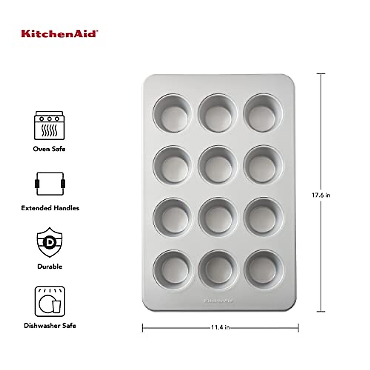 KitchenAid Nonstick Aluminized Steel Muffin Pan, 12-Cup, Silver