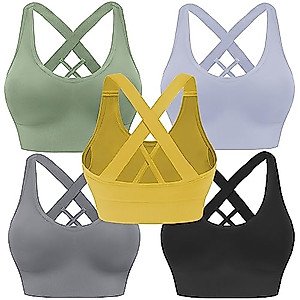 Evercute Sports Bra for Women Padded Medium Support Criss Cross Strappy Bras Seamless High Impact Yoga Exercise Athletic Bras