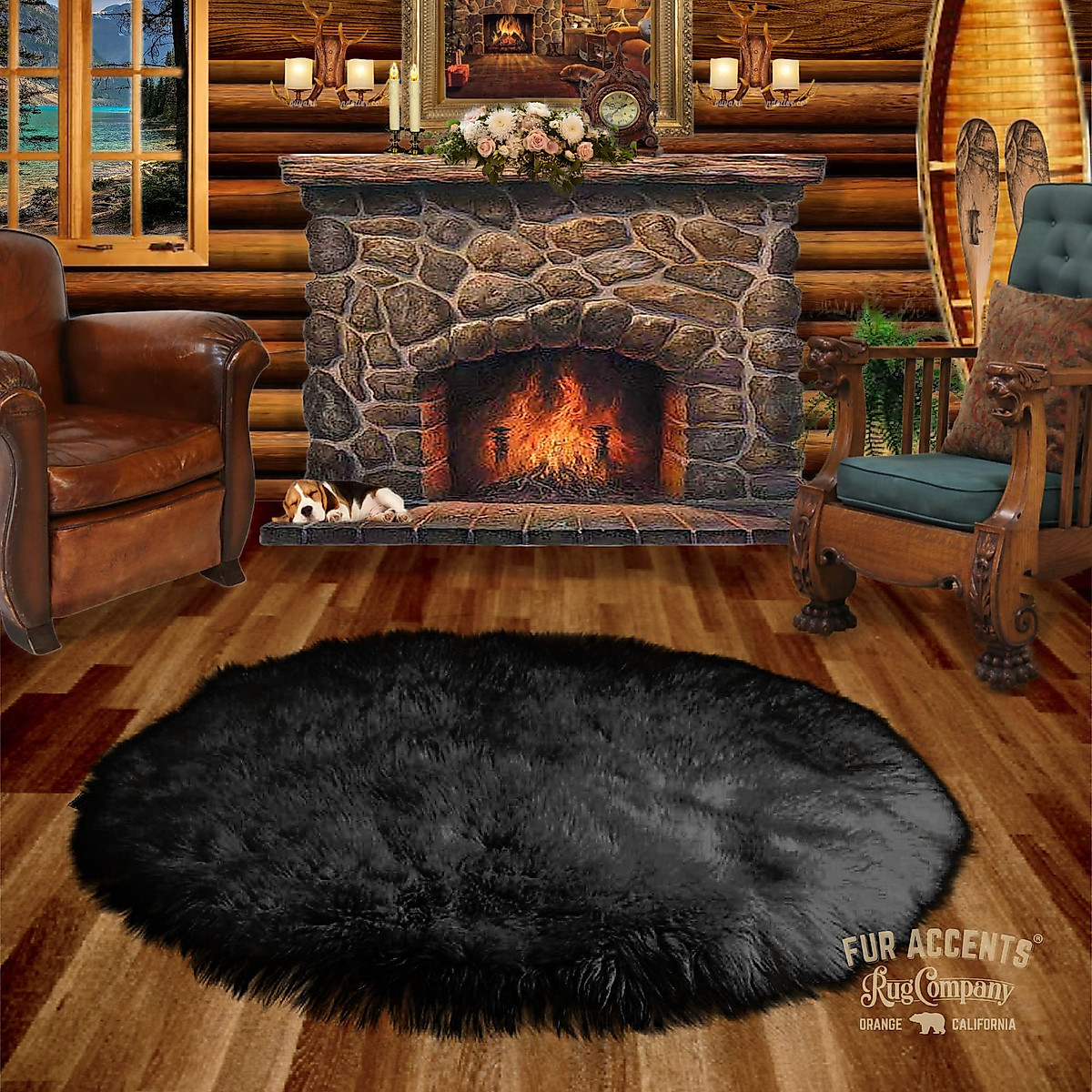 Fur Accents Plush Shag Round, Area Rug, Hide, Accent Rug, Luxury Soft Faux Fur Carpet, Hand Made USA, (3' Diameter, White)