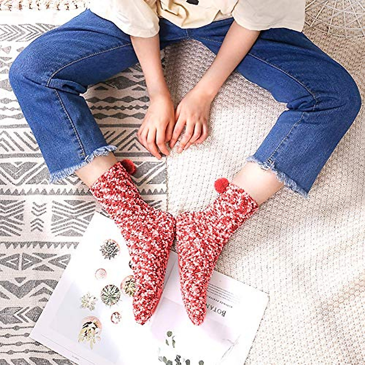 Aotlet Stocking Stuffers for Women, Fuzzy Socks Funny Socks for Women Cozy Socks, Small Christmas Gifts for Coworkers, Birthday Gifts for Women Mom Sister, Red, Purple, Pink, One Size