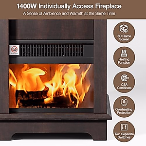 HIFYOBRO End Table with Fast Charging Station, Side Table on Wheels, Storage End Table with Electric Fireplace, Suitable for Living Room Bedroom (Espresso)