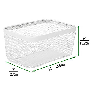 mDesign Steel Food Storage Organizer Bin Mesh Basket, Space Saving for Kitchen Cabinets, Countertop, Pantry, Fridge, Freezer Organization, Canned Food, Sugar, Flour, Meshi Collection - 2 Pack - White