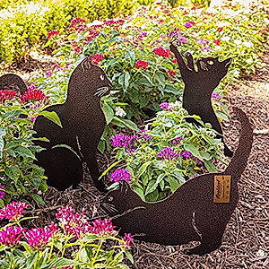 RealSteel Garden Cat Art 3 Pack - Outdoor Yard Decor - American-Made Metal & Weather-Resistant Powder Coating - Mother Cat & 2 Kittens (Black)