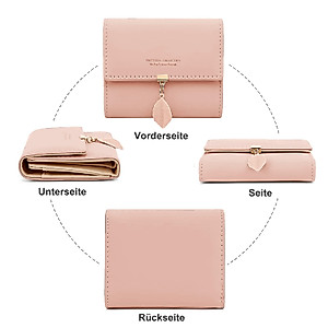 CALIYO Wallets for Women, Leaf Card Holder Trifold Small Wallets for Women , Silm Wallets Zipper Coins Pocket with ID Window,Pink