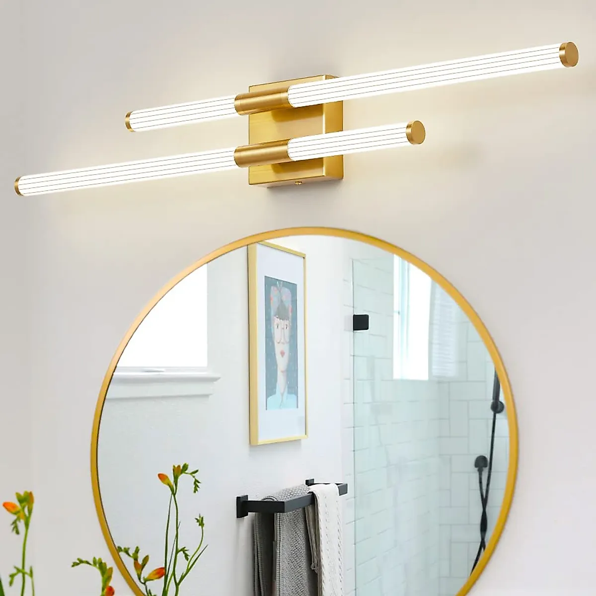 NADOSA Bathroom Light Fixture Over Mirror 32 Inch, LED Dimmable Vanity Light 4000K Gold Modern Wall Sconce Led Vanity Lighting for Restroom