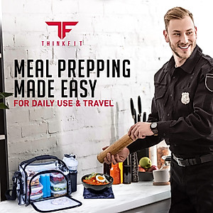 ThinkFit Clear Lunch Bag with 6 Meal Prep Containers - BPA-Free, Reusable, Microwave + Freezer Safe - With Shaker Cup and more! Clear Lunch Box - Clear Lunch Bags for Work - Transparent Lunch Bag