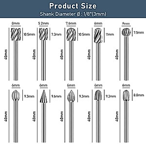 Engraving Router Bit Carving Bits, 20 PCS HSS Rotary Tool Accessories Rotary Bits Burr Set with 1/8’’(3mm) for DIY Woodworking, Carving, Engraving, Drilling