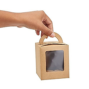 Kraft Paper Cupcake Gift Boxes with Clear Display Window, Individual Serving Bakery Box (100 Pack)