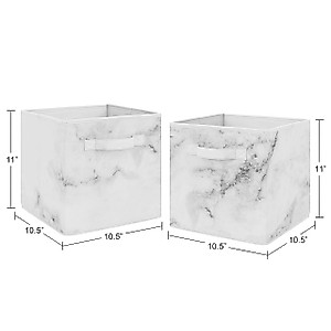 Sweet Jojo Designs Marble Foldable Fabric Storage Cube Bins Boxes Organizer Toys Kids Baby Childrens - Set of 2 - Grey, Black and White Gender Neutral Abstract Chic