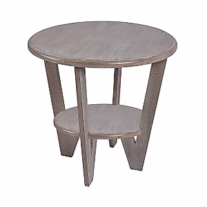 LONYKE Round Farmhouse End Table with Storage Shelf，French Country Grey Accent Table, Dinning or Living Room, Small Spaces, Modern, Vintage Grey Finish
