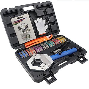 iGeelee Hydraulic Hose Crimper AC Crimping Tool for Barbed and Beaded Hose Fittings, Air Conditioning Repaire Ac Hose Crimper with 7 Die Set（IG-71500)