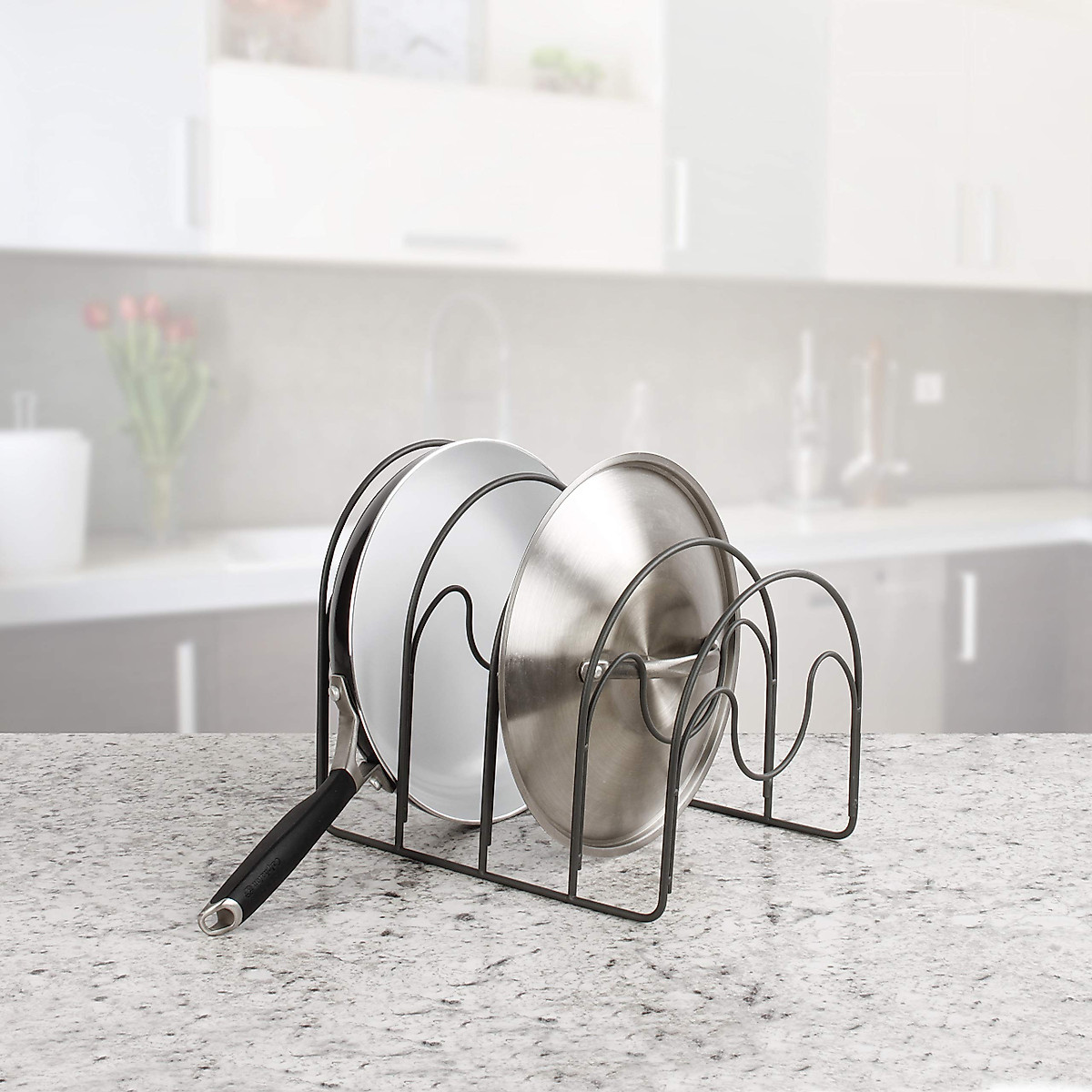 Spectrum Diversified Arc Lids for Pots & Pans, Storage & Organization, in-Cabinet Skillet & Bakeware Organizer, Sturdy Steel Kitchen Cupboard Organi, Medium, Satin Nickel