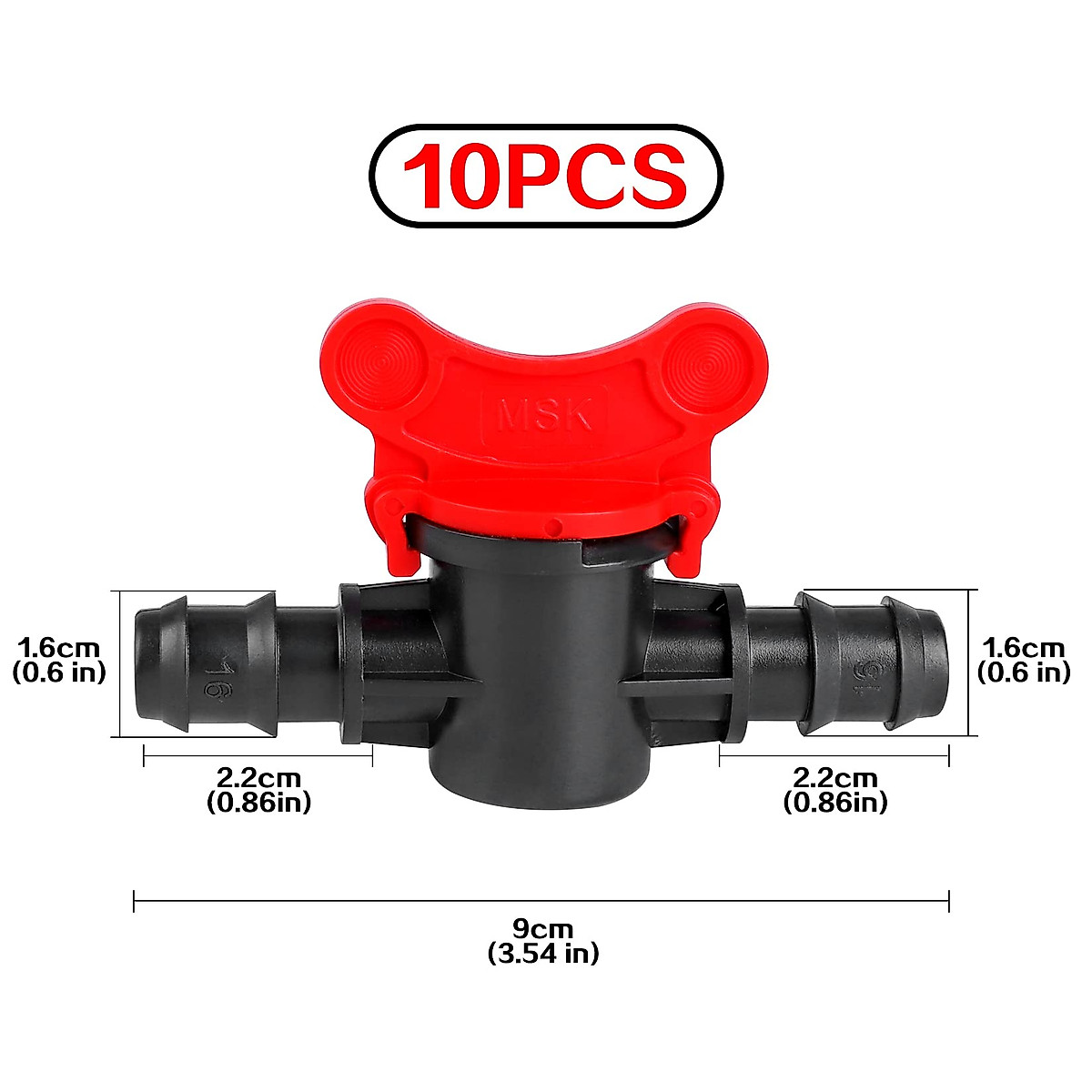 Hottche drip irrigation parts Barbed Ball valve 16mm 1/2 inch drip irrigation tubing shut off valve 10pack