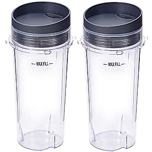 16oz Blender Cup Set for Ninja Replacement Parts Single Serve Blender Cup With Lids Set For BL770 BL780 BL660 BL740 BL810 Nutri Ninja Series Blenders (2-pack)
