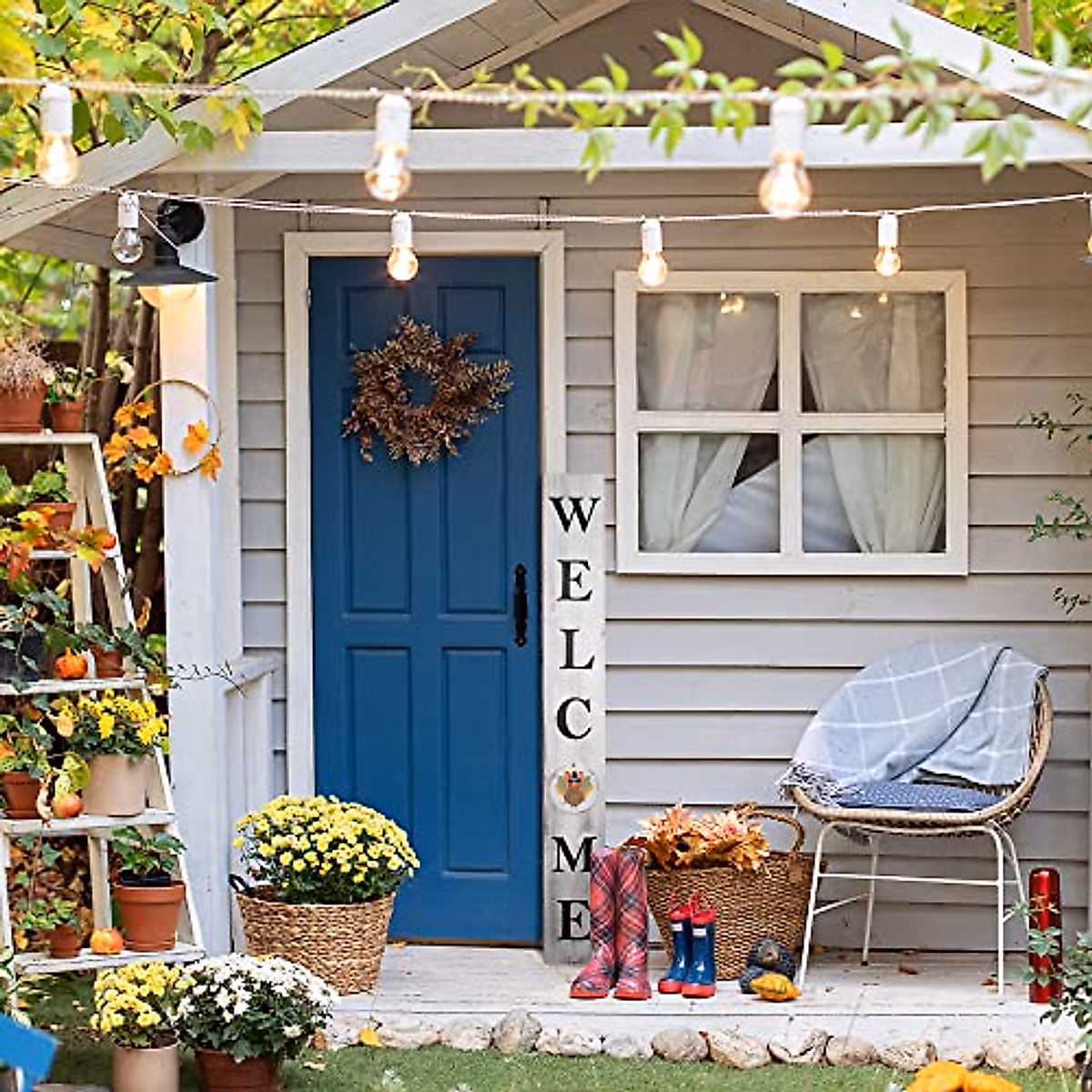 Farmhouse Welcome Sign For Seasonal Front Door Decoration - Double Sided 5 ft Tall Sign w/ 10 Elements Enhances Your Christmas Decor - Standing/Hanging Sign Adds The Perfect Touch To Your Porch