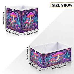 Emelivor Mushrooms Leaves Plants Cartoon Cube Storage Bin Fabric Storage Cubes Collapsible Foldable Storage Baskets Organizer Containers for Shelves Nursery Closer Bedroom Home,11 x 11inch