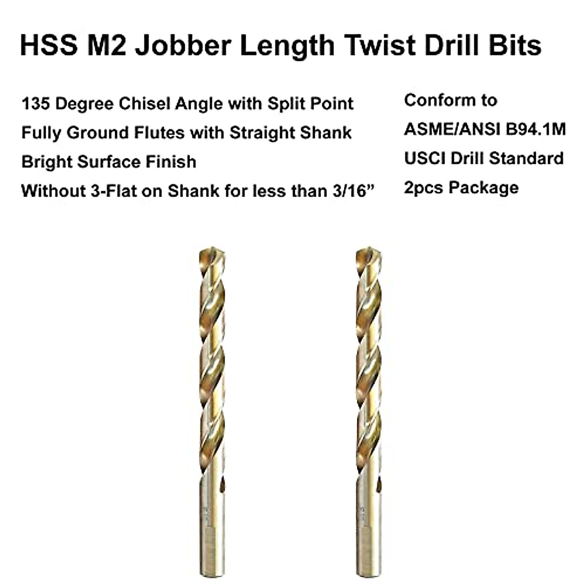 MAXTOOL 23/64" 2pcs Identical Jobber Length Drills HSS M2 Twist Drill Bits Fully Ground Bright 3-Flat Straight Shank Drills; JBF02W13R23P2
