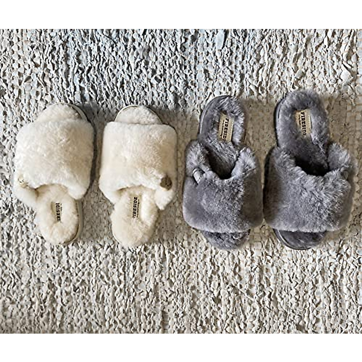 Dearfoams womens Fireside By Dearfoams Cairns Shearling Slide With Metallic Trim Slipper, Natural, 8 US