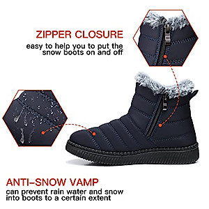 TEMOFON Womens Winter Snow Boots: Warm Fur Lined Ankle Booties Waterproof Slip On Booties Comfortable Outdoor Shoes with Zipper Blue Size 10