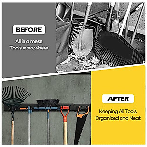 Fogein Garage Garden Tool Organizer Wall Mount,Garage Organization and Storage,Heavy Duty Garage Organization Rack with 6 Double-Hooks,Hold Up to 264lbs