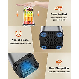 VEWIOR Smoothie Bullet Blender for Shakes and Smoothies 850W, 12 Pieces Personal Blenders for Kitchen with 6 Fins Blender Blade, Smoothie Blender with 2*23 oz To-Go Cups