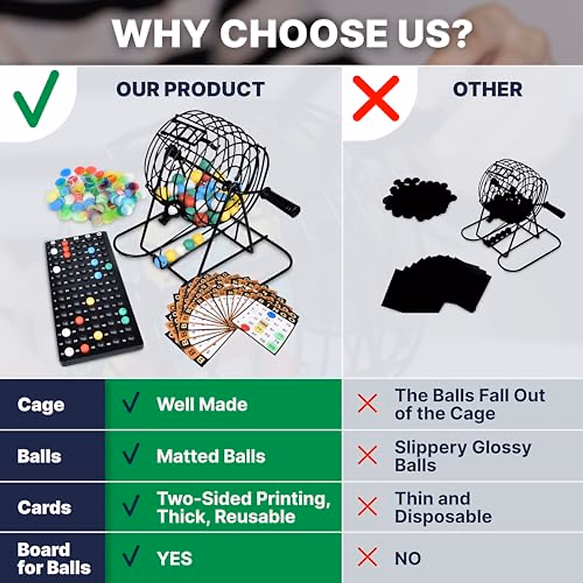 Bingo Game for Adults and Kids– Family Bingo Game Set with Bingo Cards, 150 Bingo Chips and Metal Bingo Cage – Perfect Board Game for Large Groups