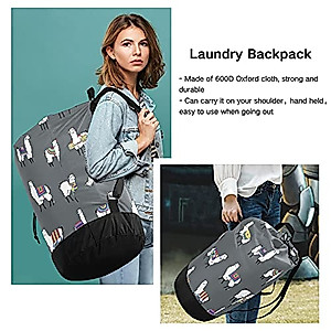 xigua Llama Laundry Backpack with Shoulder Straps Portable Drawstring Closure Nylon Laundry Hamper Bag for College, Laundromat, Apartment