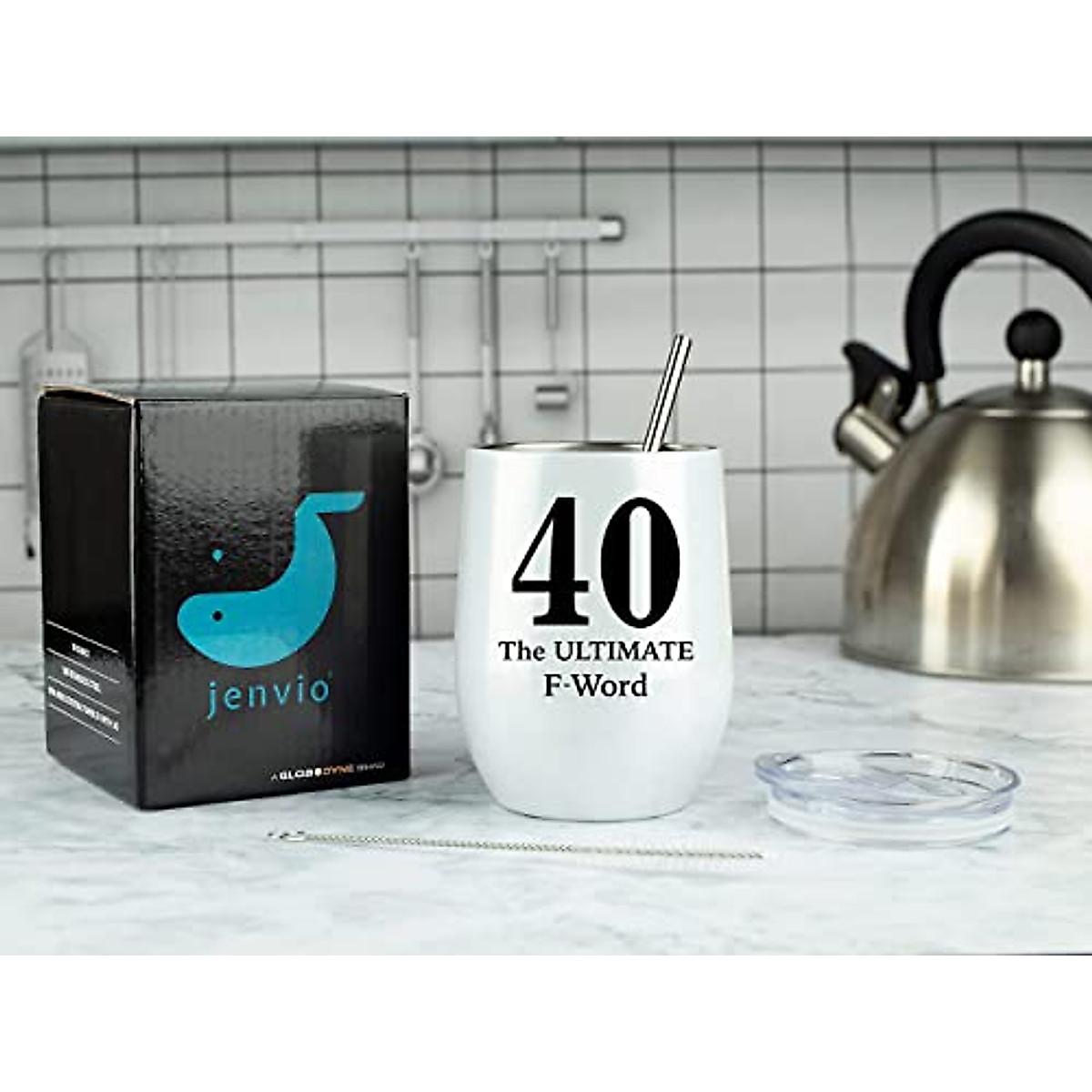 40th Birthday Gifts | 40 is the Ultimate F Word | Stainless Steel Tumbler/Mug for Men Women Husband Wife Her Forty Bday Wine Gift by JENVIO (Glitter White, 12 Ounce)