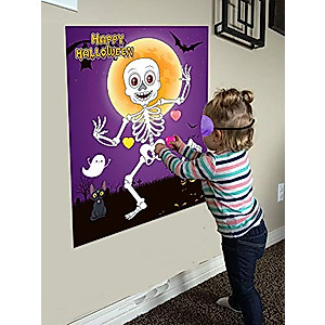 Funnlot Halloween Games for Kids Party Pin The Heart on The Mr.Bones Game Halloween Party Favors  Halloween Party Games Activities Halloween Pin The Tail Game