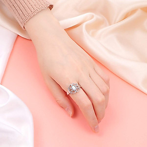 FLYOW Adjustable White Created Opal Rings for Women 925 Sterling Silver Victorian Style Rope Ring Christmas Gifts Classical Magic Mirror Rings Size 9