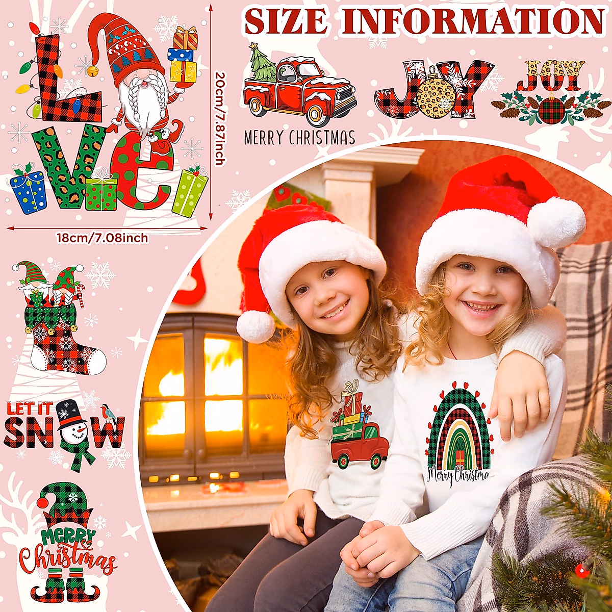 Glenmal 36 Sheets Christmas Iron on Patches Clothing Iron on Transfers Xmas Tree Truck Gnome Santa Snowman Heat Transfer Stickers for T-Shirt Jacket Pillow Covers Backpack Hoodies DIY Decorations