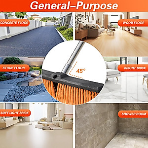 LUCHIA 18” Heavy Duty Push Broom with 65” Adjustable Stainless Steel Handle | Flagged Bristles for Indoor & Outdoor Broom for Floor Cleaning with Brooms, Gloves & Cloth | Orange