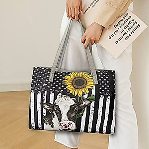 Rnyleeg Sunflower Cow Print Handbags for Women Large Tote Shoulder Bags Top Handle Satchel Purses Shopping Bag