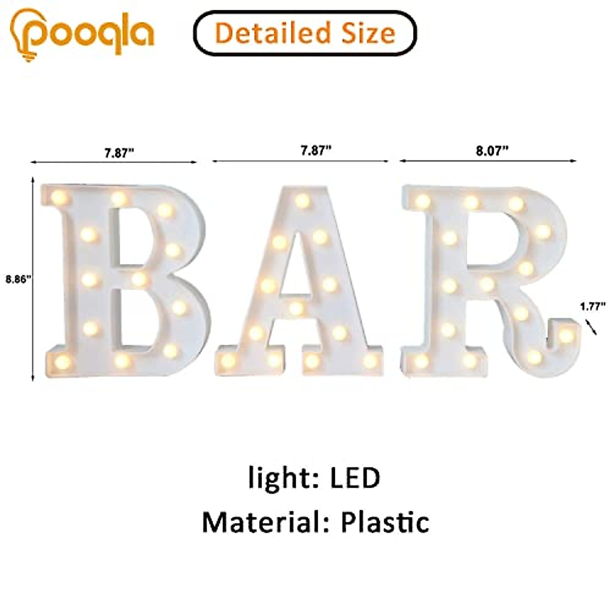 BAR - Illuminated Marquee Bar Sign - Lighted LED Marquee Word Sign - Pre-Lit Pub Bar Sign Light Battery Operated (23.03-in x 8.66-in)