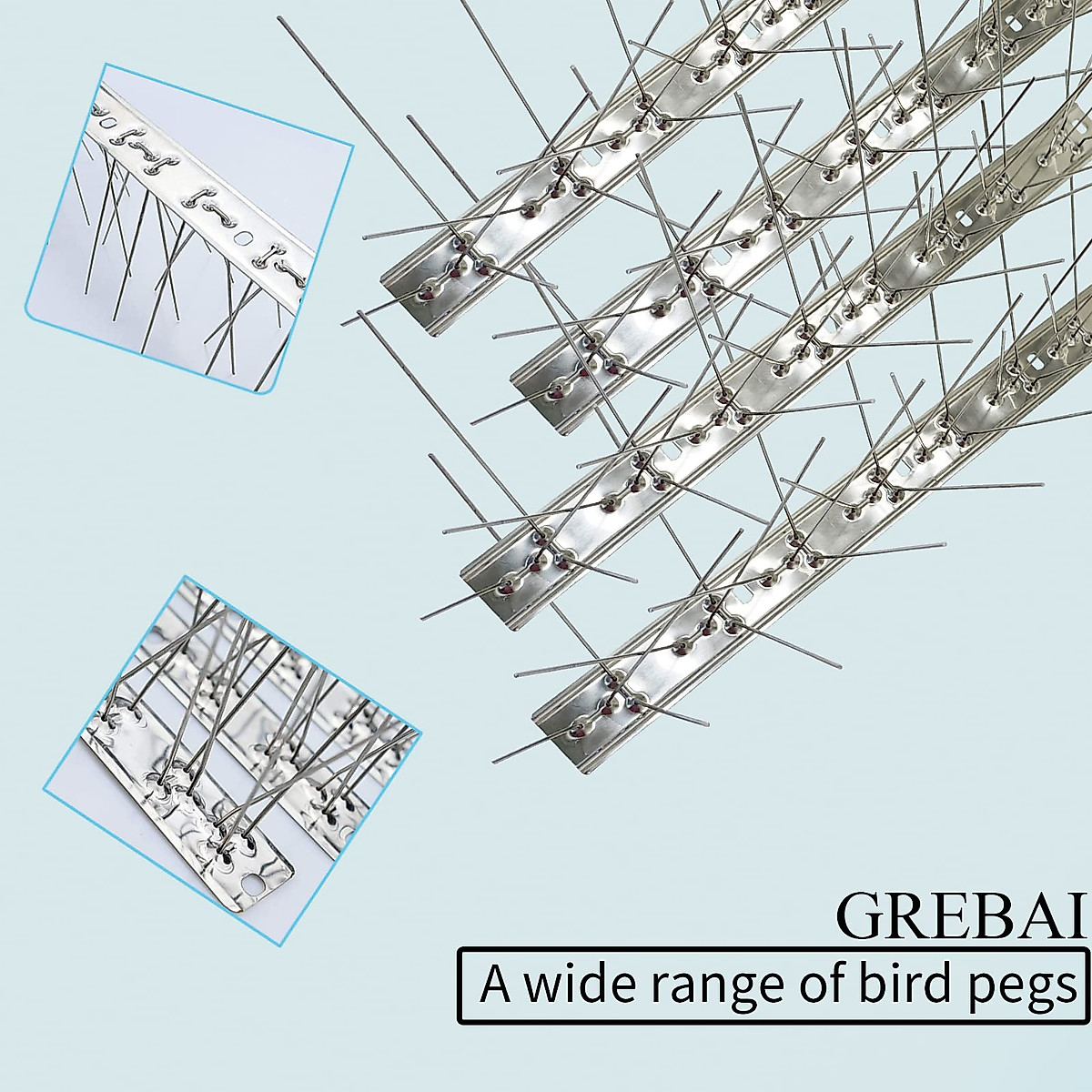GREBAI Bird Spikes for Pigeons Small Birds,Stainless Steel Fence Spikes,Effectively Deter Crows,Woodpeckers,Pigeons and Other Small Birds Cover 16.2Feet