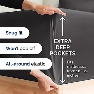 Extra Deep Queen Sheet Set - 6 Piece Breathable & Cooling Sheets - Hotel Luxury Bed Sheets Set - Easy & Secure Fit - Soft, Wrinkle Free & Comfy Sheets Set - Grey Sheet Set w/Extra Deep Pockets