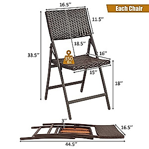 Tangkula 2 Pieces Patio Rattan Folding Dining Chairs, Outdoor Wicker Folding Chairs with Anti-Rust Steel Frame, Portable Patio Furniture Bistro Chairs for Garden, Poolside and Backyard